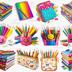 Kawaii School Supplies Clipart Cute Teacher Graphics Stationery PNG SVG ...