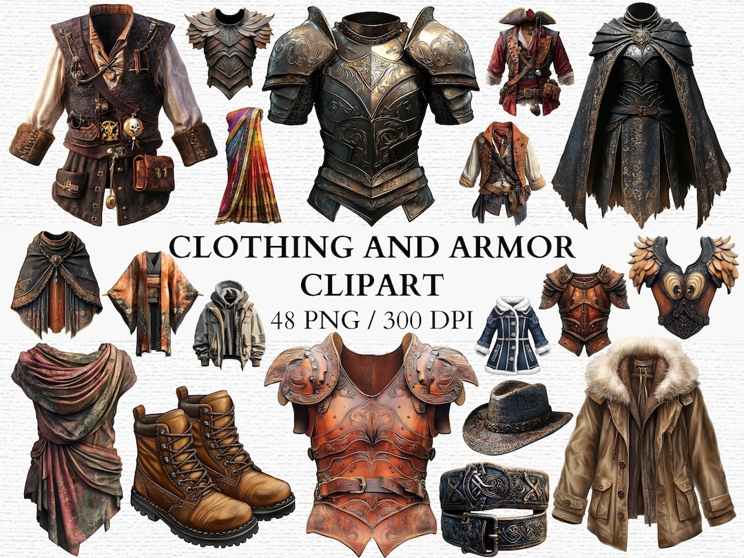 Fantasy Clothing and Armor Clipart Pack Medieval DND Character Design ...