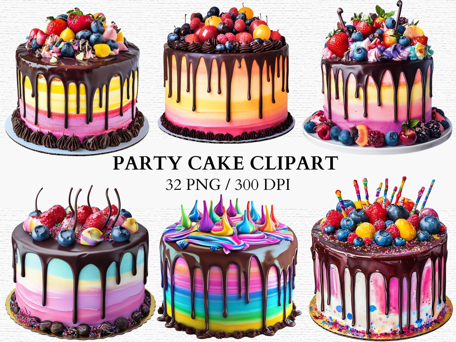 Watercolor Cake Clipart Birthday Dessert PNG Chocolate Drip Cakes ...