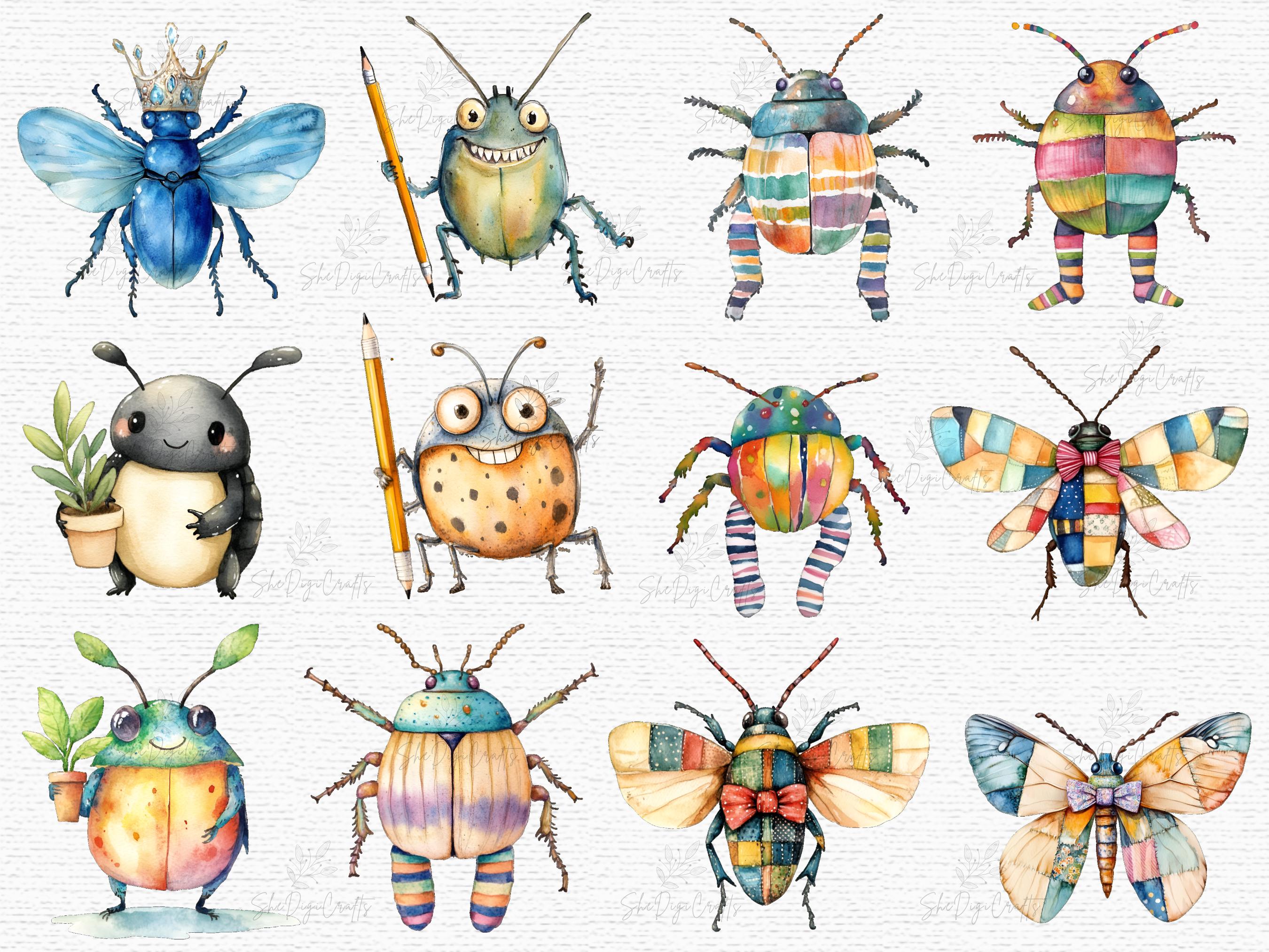 Quirky Bug Clipart Bundle Cute Insect Pngs Rainbow Beetles Cartoon ...