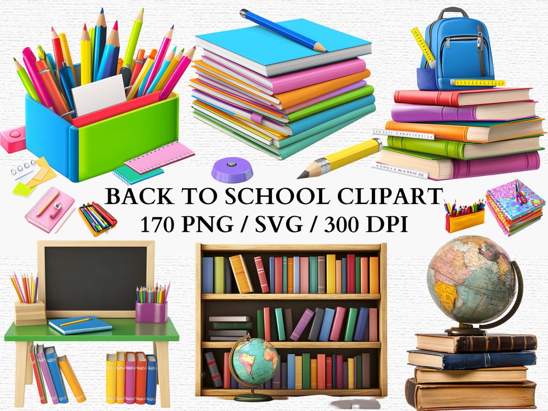 Back to School Clipart Bundle 170 PNG and SVG School Supplies Teaching ...