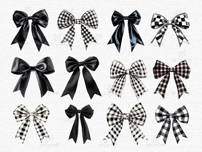 Black Bow Clipart Bundle 87 PNG Coquette Bows Satin Ribbon PNG Black ...