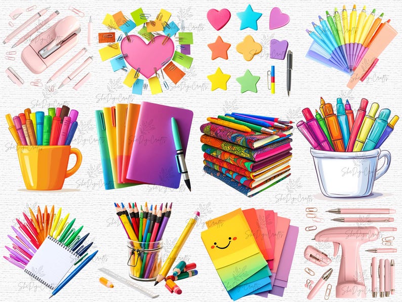 Kawaii School Supplies Clipart Cute Teacher Graphics Stationery PNG SVG ...