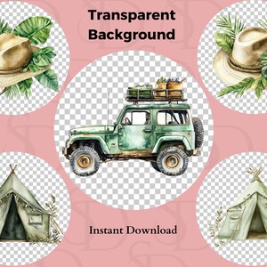 Safari Jungle Clipart Set Watercolor Jungle Animals Camp Tent Monkey ...