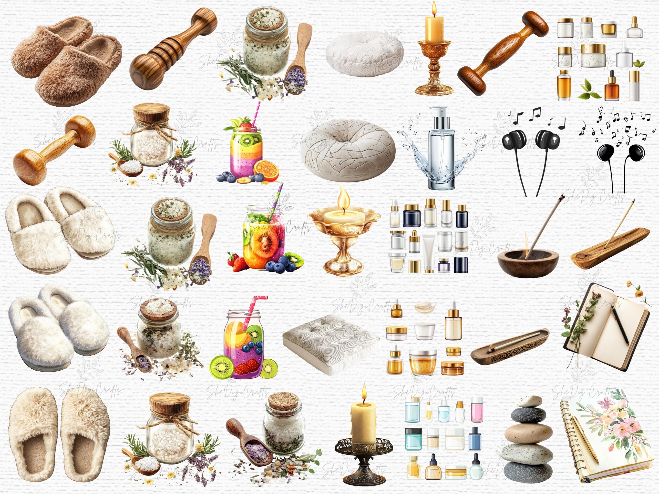 Self Care Clipart Bundle PNG SVG, Spa Wellness Clipart Set, Candle ...