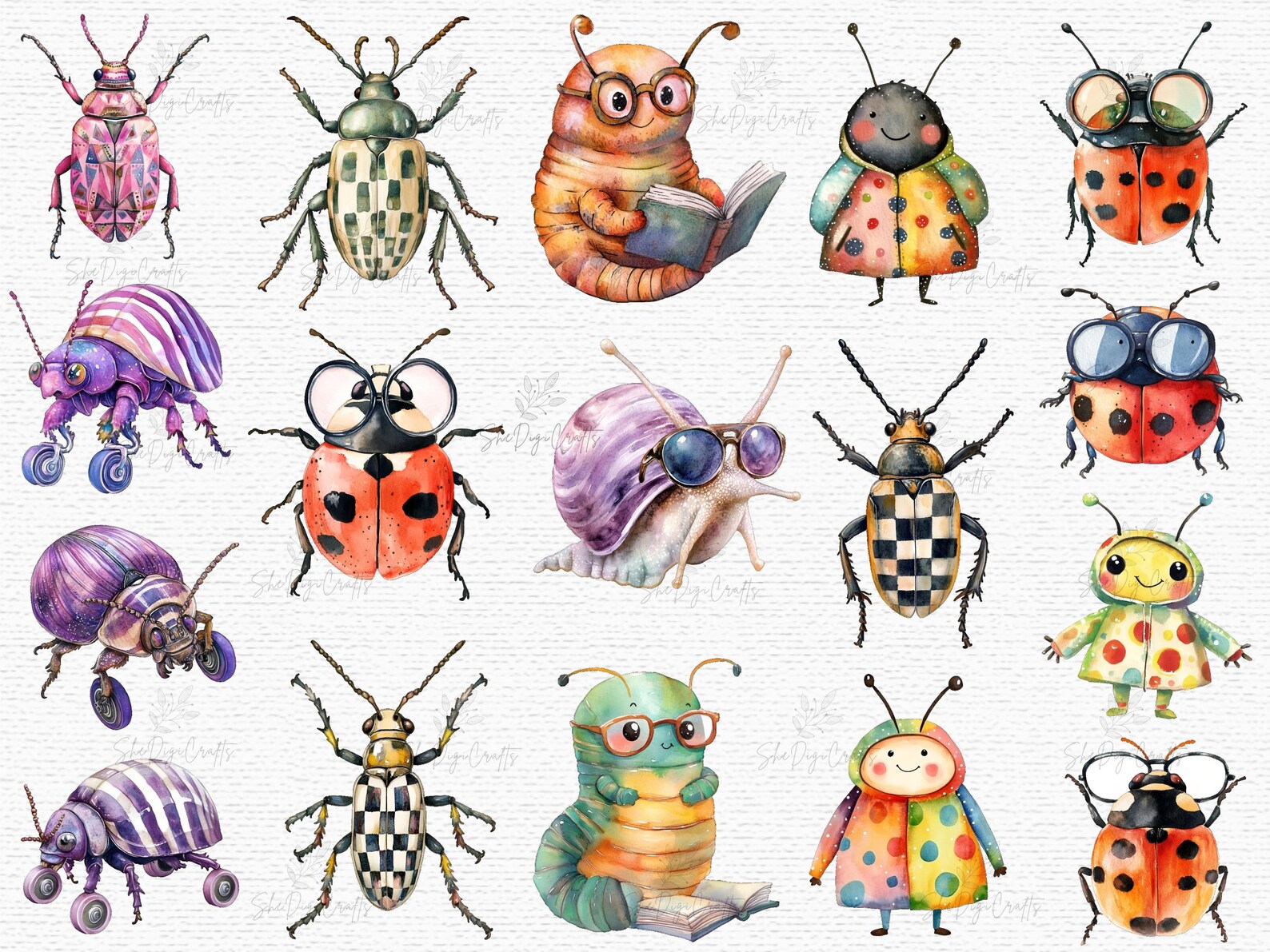 Quirky Bug Clipart Bundle Cute Insect Pngs Rainbow Beetles Cartoon ...