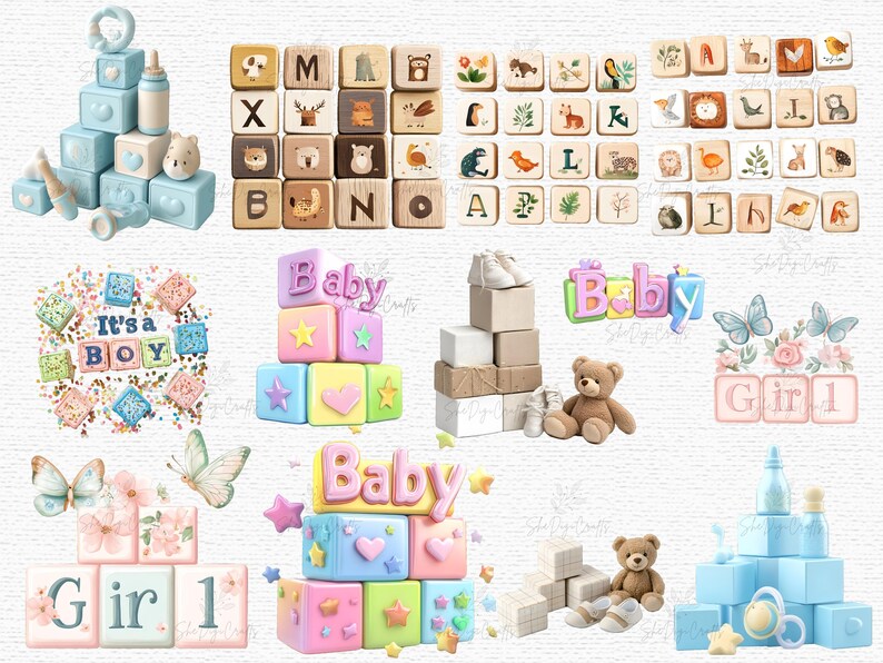 Baby Blocks With Letter PNG Clipart Set Nursery Decoration Pastel ...