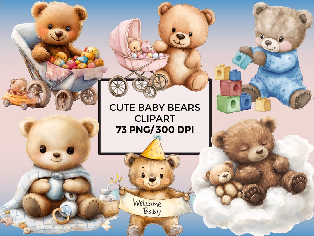 Cute Baby Bears PNG Clipart Set Baby Shower Decoration Woodland Nursery ...