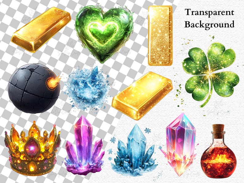 Fantasy Power Ups Clipart Bundle RPG Icons Gems Potions Coins Stars ...