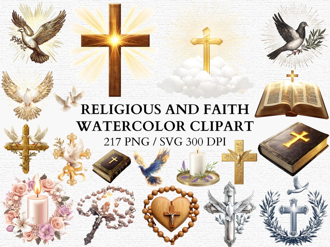 Religious Watercolor Clipart Set Christian Faith PNG SVG Cross Dove ...