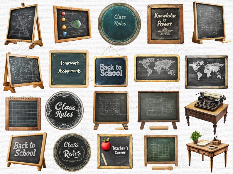 Vintage Watercolor School Clipart Bundle Png Svg, Retro Classroom Decor ...