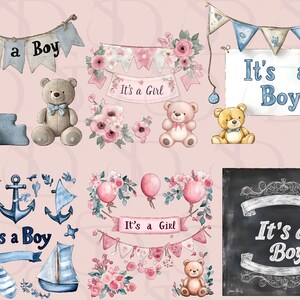 Baby Shower Banner Clipart Boy Girl Gender Reveal Decorations Pink ...