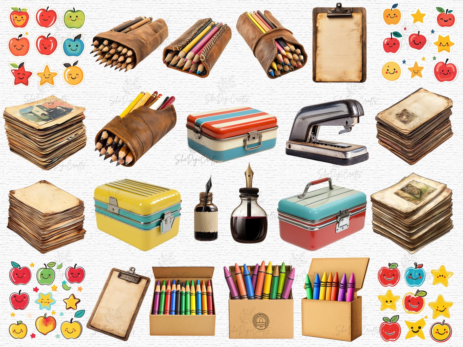 Vintage School Clipart Bundle Retro Classroom Decor Watercolor Desk ...