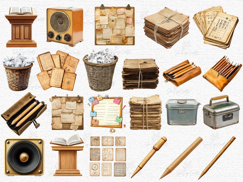 Vintage Watercolor School Clipart Bundle Png Svg, Retro Classroom Decor ...