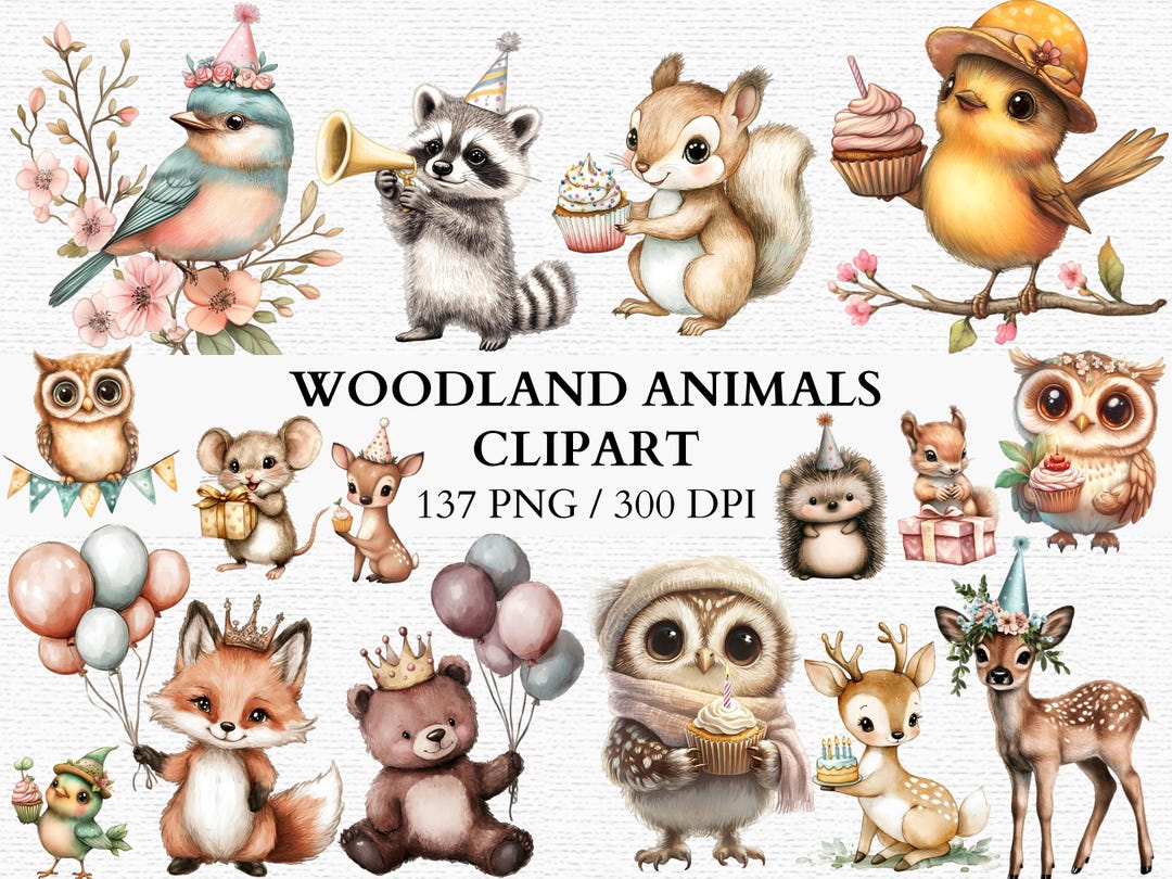 Woodland Animal Party Clipart PNG Forest Animal Birthday Graphics Cute ...