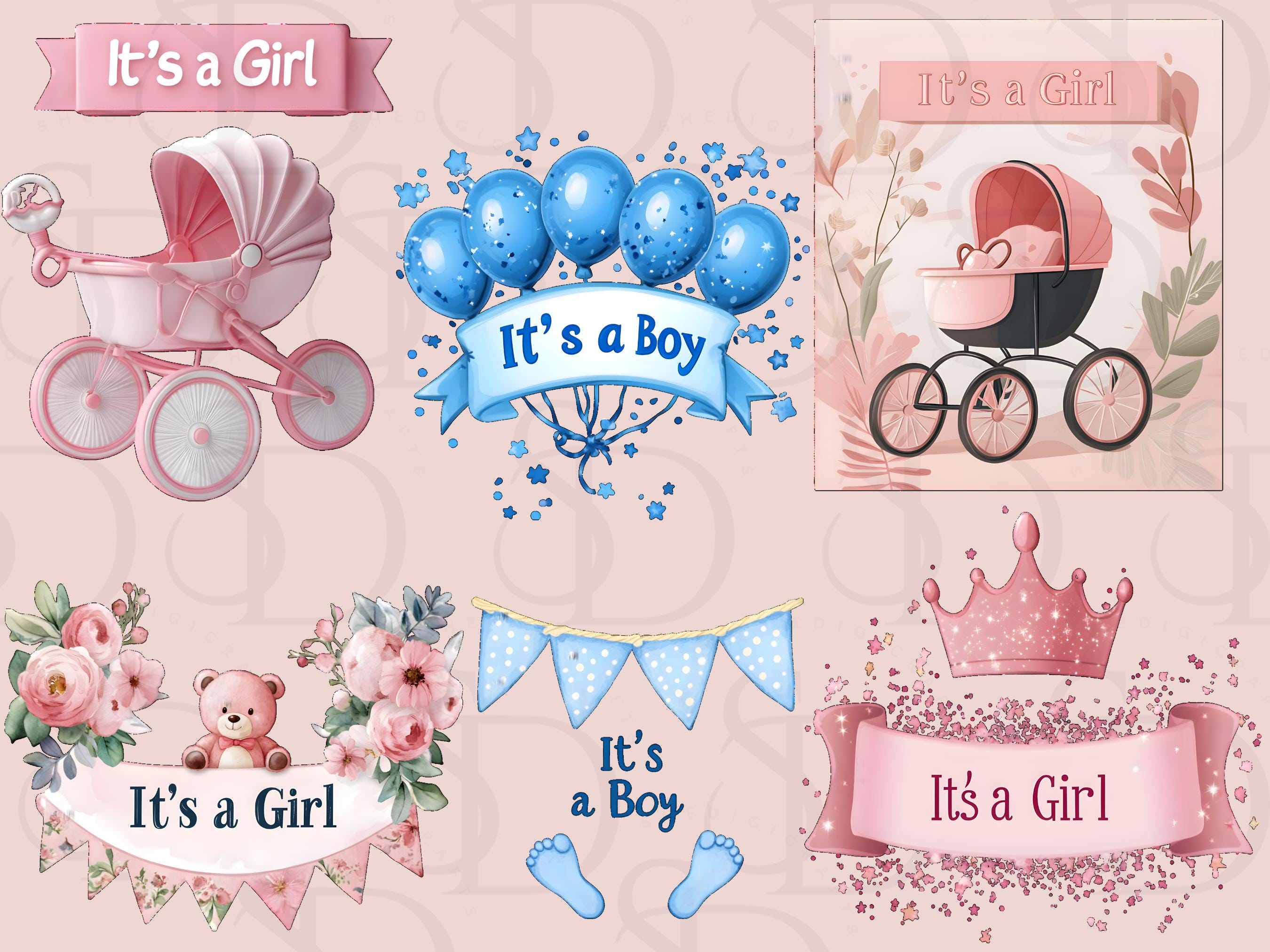 Baby Shower Banner Clipart Boy Girl Gender Reveal Decorations Pink ...