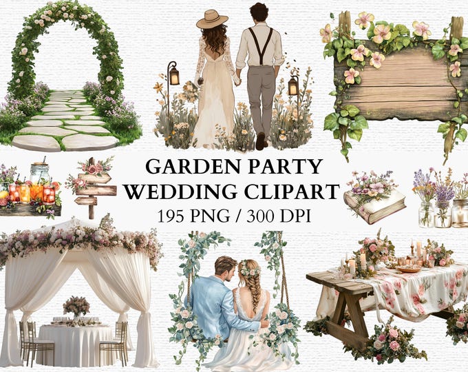 Printable Wedding Clipart Rustic Garden Party Florals Greenery Wreaths ...