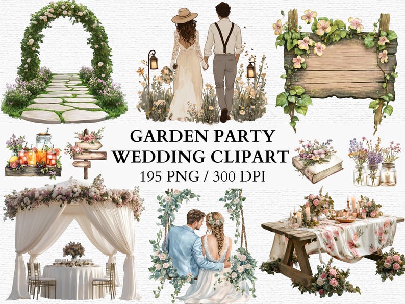 Printable Wedding Clipart Rustic Garden Party Florals Greenery Wreaths ...