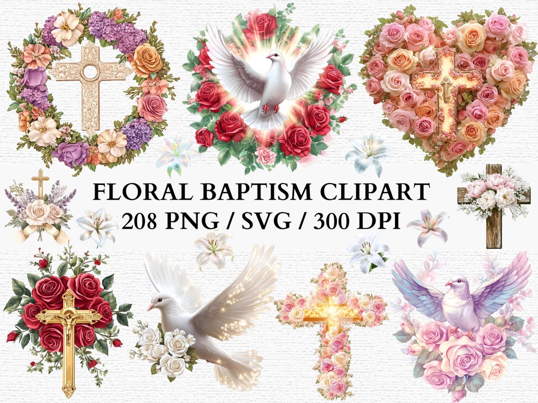 Baptism PNG and SVG Clipart Bundle First Communion Baptismal Digital ...