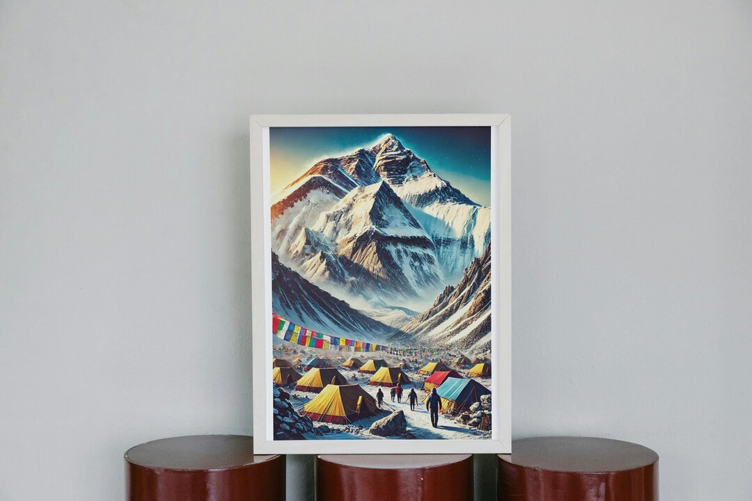 Mount Everest Print Mountain Wall Poster Mountaineering Alpine Climbing ...