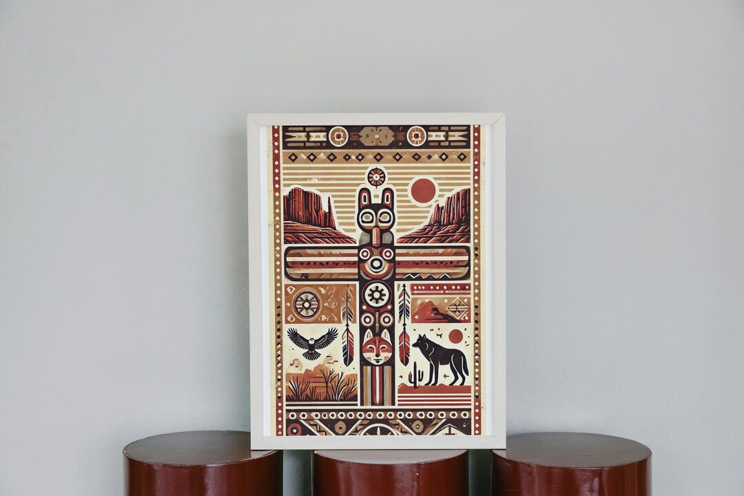 Native American Art Print Totem Pole Poster Traditional Art Print ...