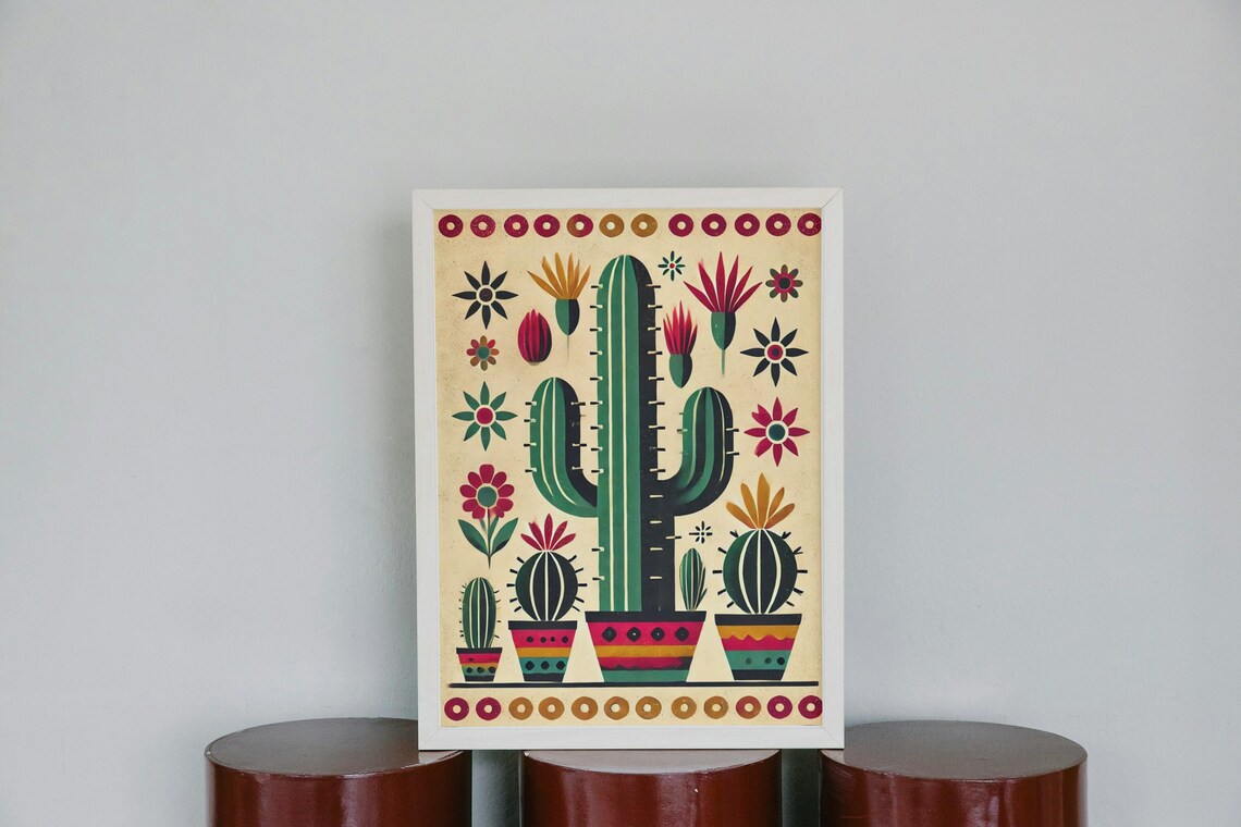 Vintage Cactus Print Mexican Wall Poster Traditional Art Print Latin ...