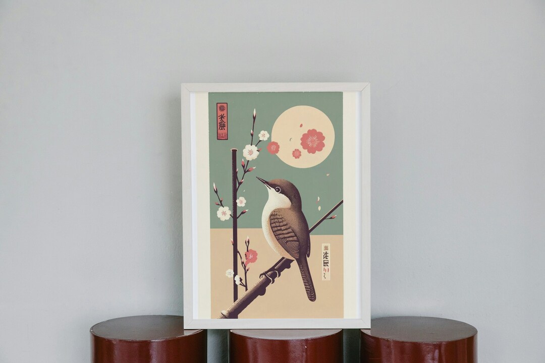 Japanese Bird Art Print Wall Poster Japan Wren Traditional Art Print ...
