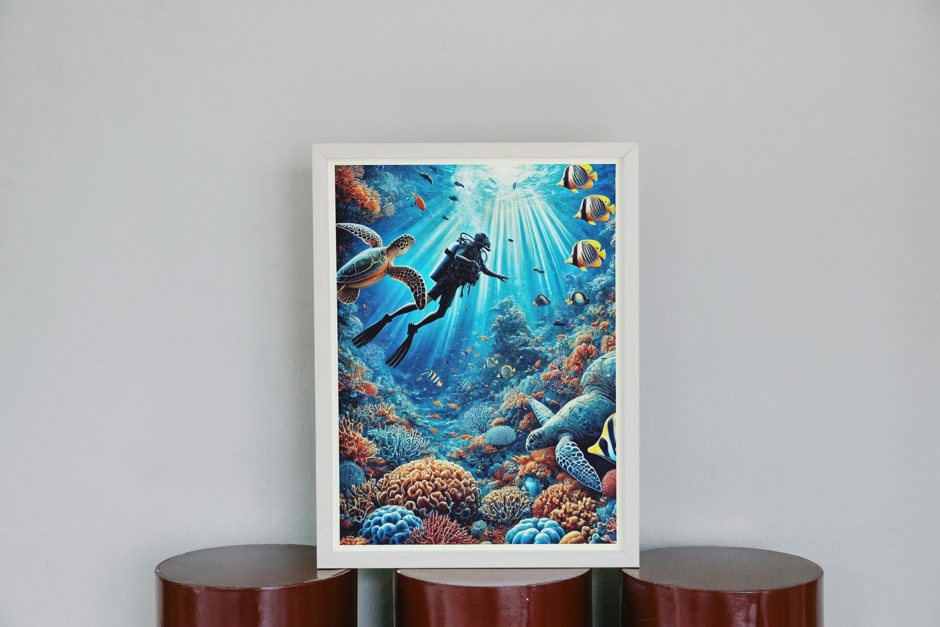 Scuba Diving Poster Wall Poster Adventure Outdoor Art Print Sea Diving ...