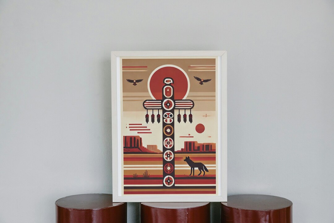 Native American Art Print - Totem Pole Poster - Traditional Art Print ...