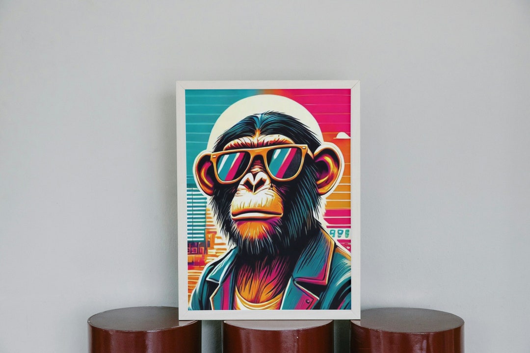 Chimp Poster Style Print Cool Ape Poster Monkey With Sunglasses Fun Art ...