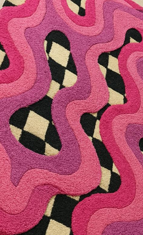 Pink Checkered Wave Rug, Abstract Wavy Rug, Hand Tufted Wool Carpet ...
