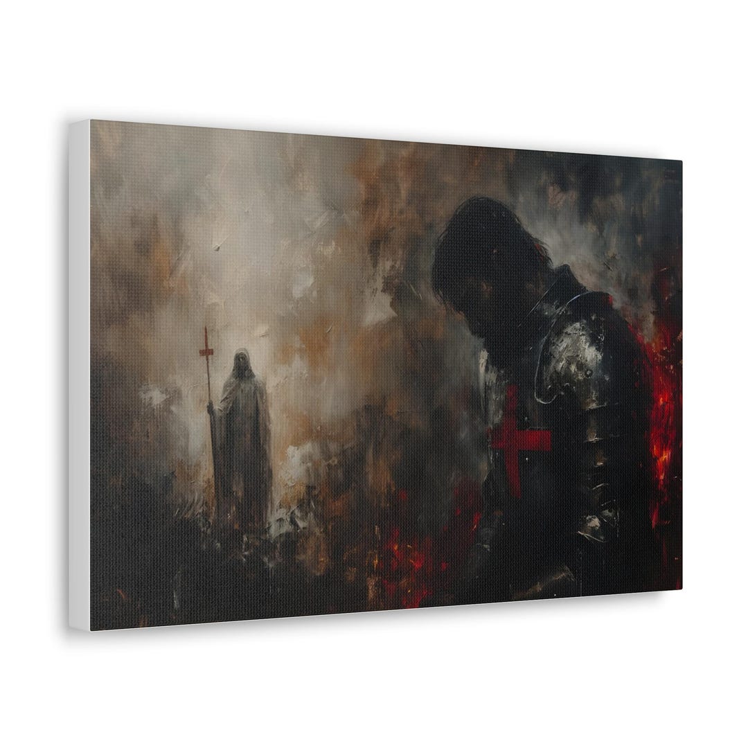 Canvas Painting Crusader Templar Knight on Horse, Christian Religious ...