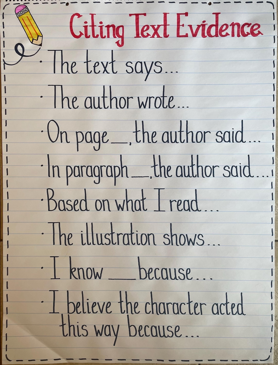 Citing Text Evidence State Exam Written Response Writing Anchor Chart ...