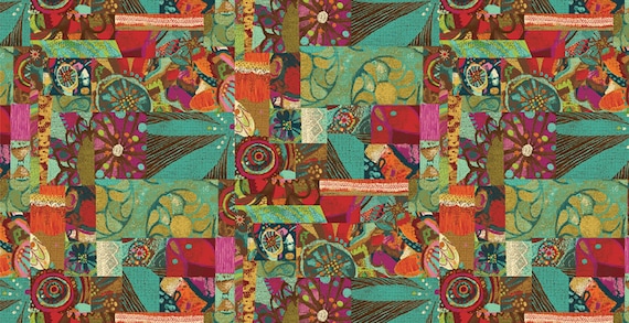 Patchwork Collage Fabric - Etsy