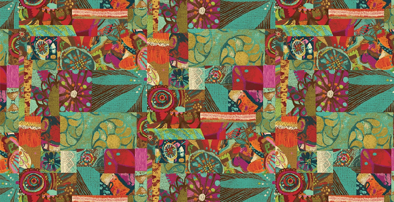 Patchwork Collage Fabric - Etsy