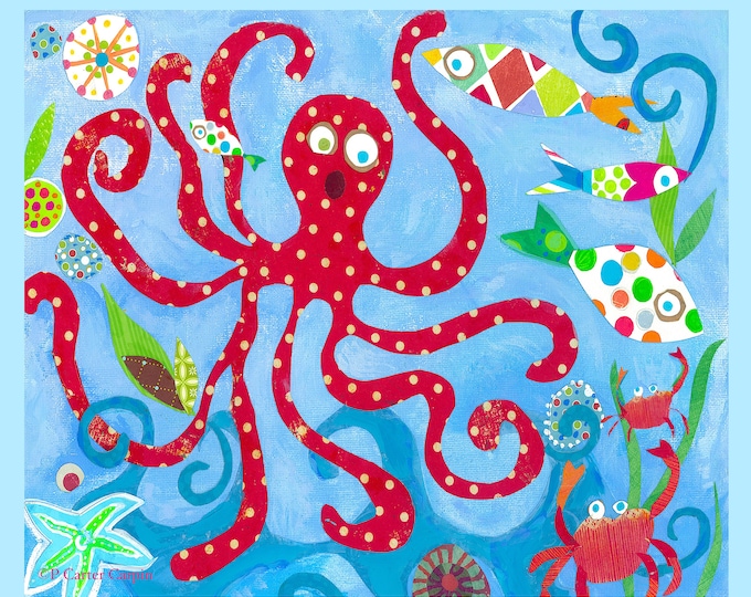 Red Octopus Fabric Block/panel - Etsy