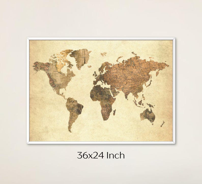 Vintage World Maps, World Map, World Art Map, Antique Style Map, World Art Print, Vintage Art ...