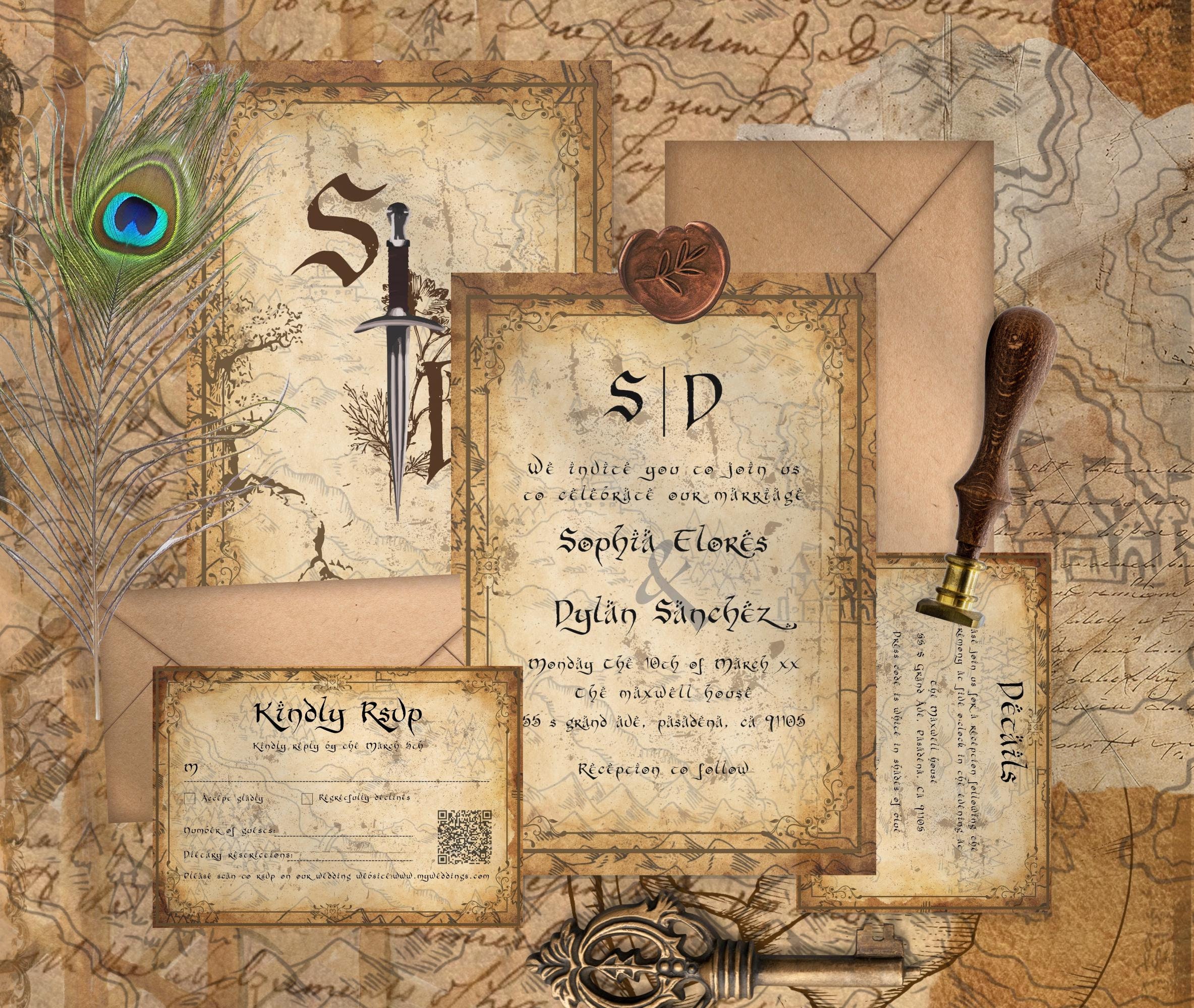 Lord of the Rings Invitation Bundle, Elven Tolkien LOTR Invitation ...