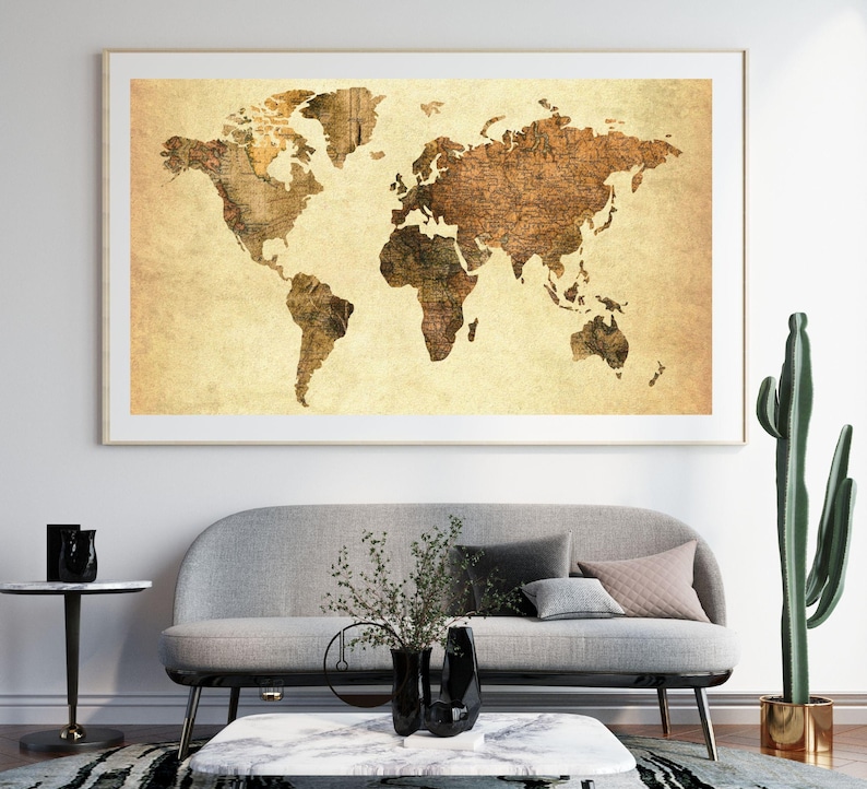 Vintage World Maps, World Map, World Art Map, Antique Style Map, World Art Print, Vintage Art ...