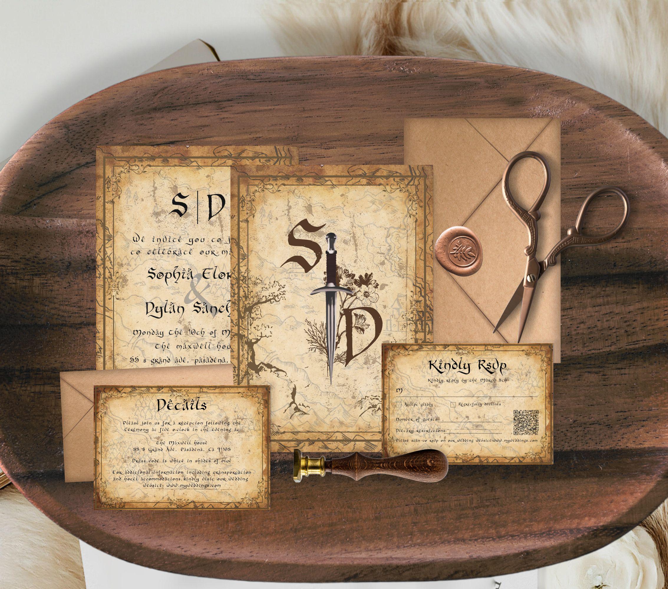 Lord of the Rings Invitation Bundle, Elven Tolkien LOTR Invitation ...