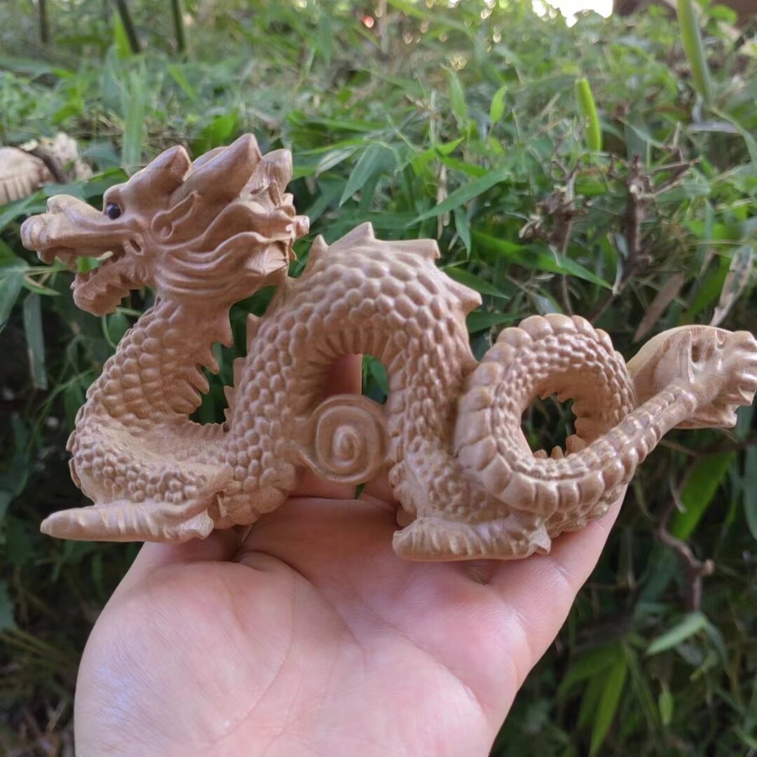 Natural Boxwood Wood Hand Carved Dragon Statue Netsuke Fengshui, Luxury ...
