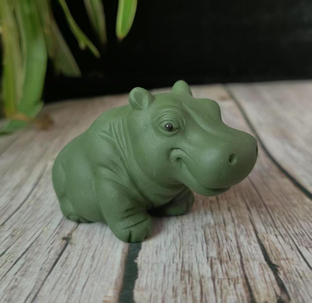 Stoneware Hippo Sculpture Tea Pet Accessories Decor Chubby Hippo ...