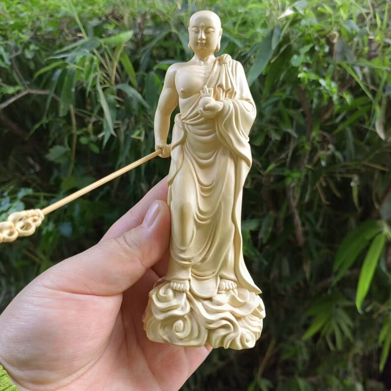 Wood Ksitigarbha Bodhisattva Standing Posture Dizang Pusa Wooden Statue ...