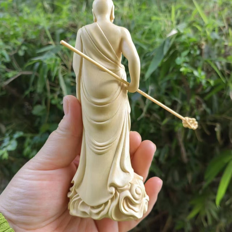 Wood Ksitigarbha Bodhisattva Standing Posture Dizang Pusa Wooden Statue ...