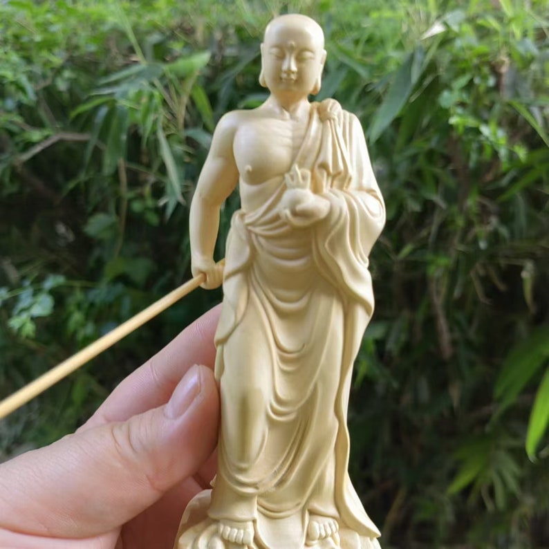 Wood Ksitigarbha Bodhisattva Standing Posture Dizang Pusa Wooden Statue ...