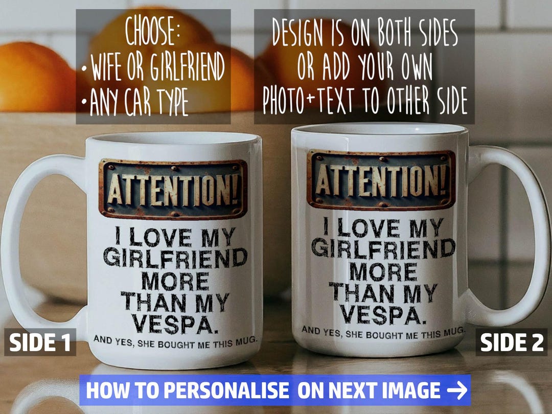 Vespa Mug - Gift for a Motorcycle Enthusiast - Can Be Personalised - Etsy