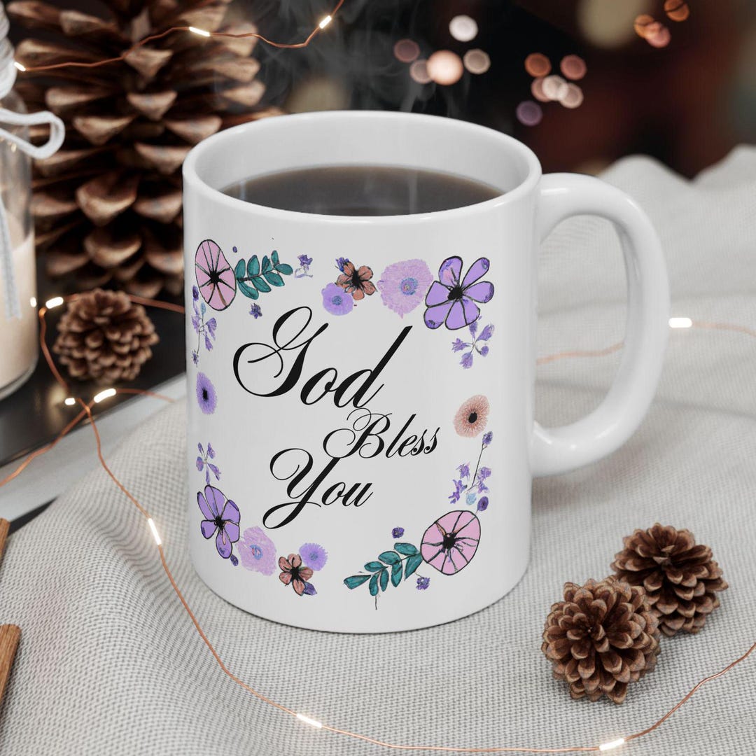 God Bless You Mug - Christian Floral Coffee Cup, Inspirational ...