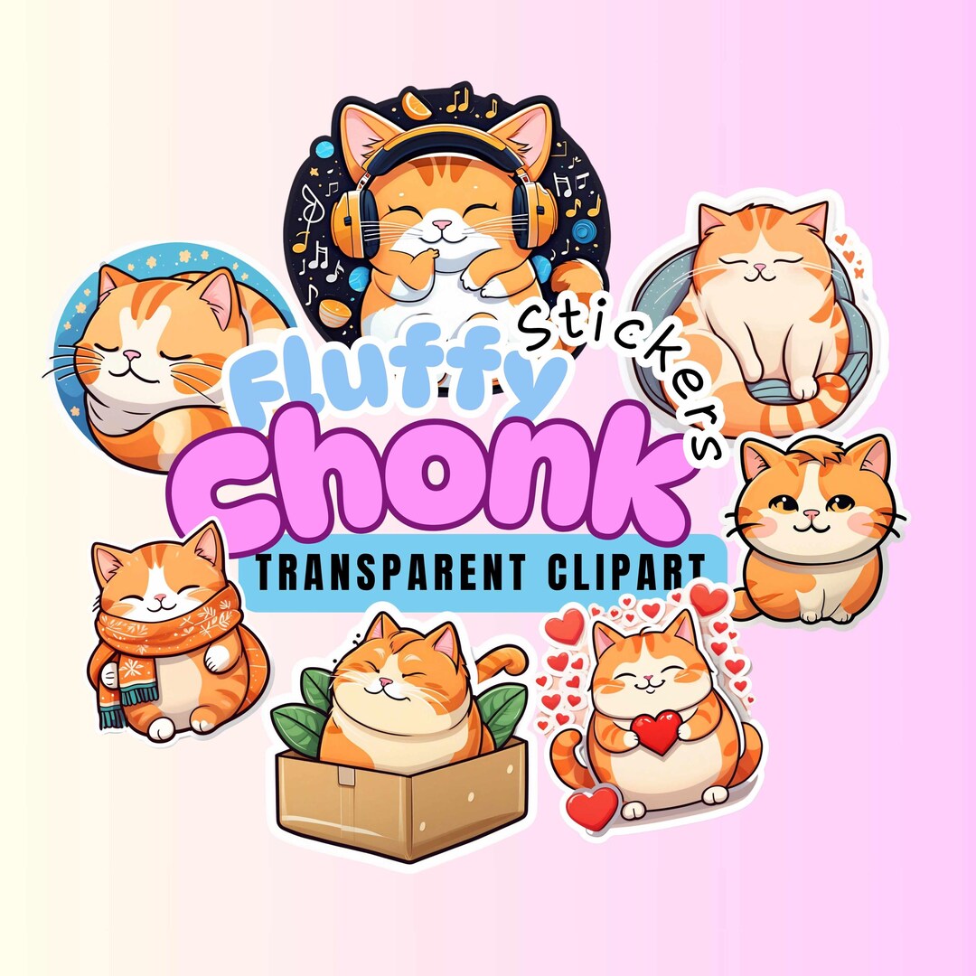 Fluffy Chonk Stickers : Clipart PNG, Book Lovers Gifts, Kindle Stickers ...