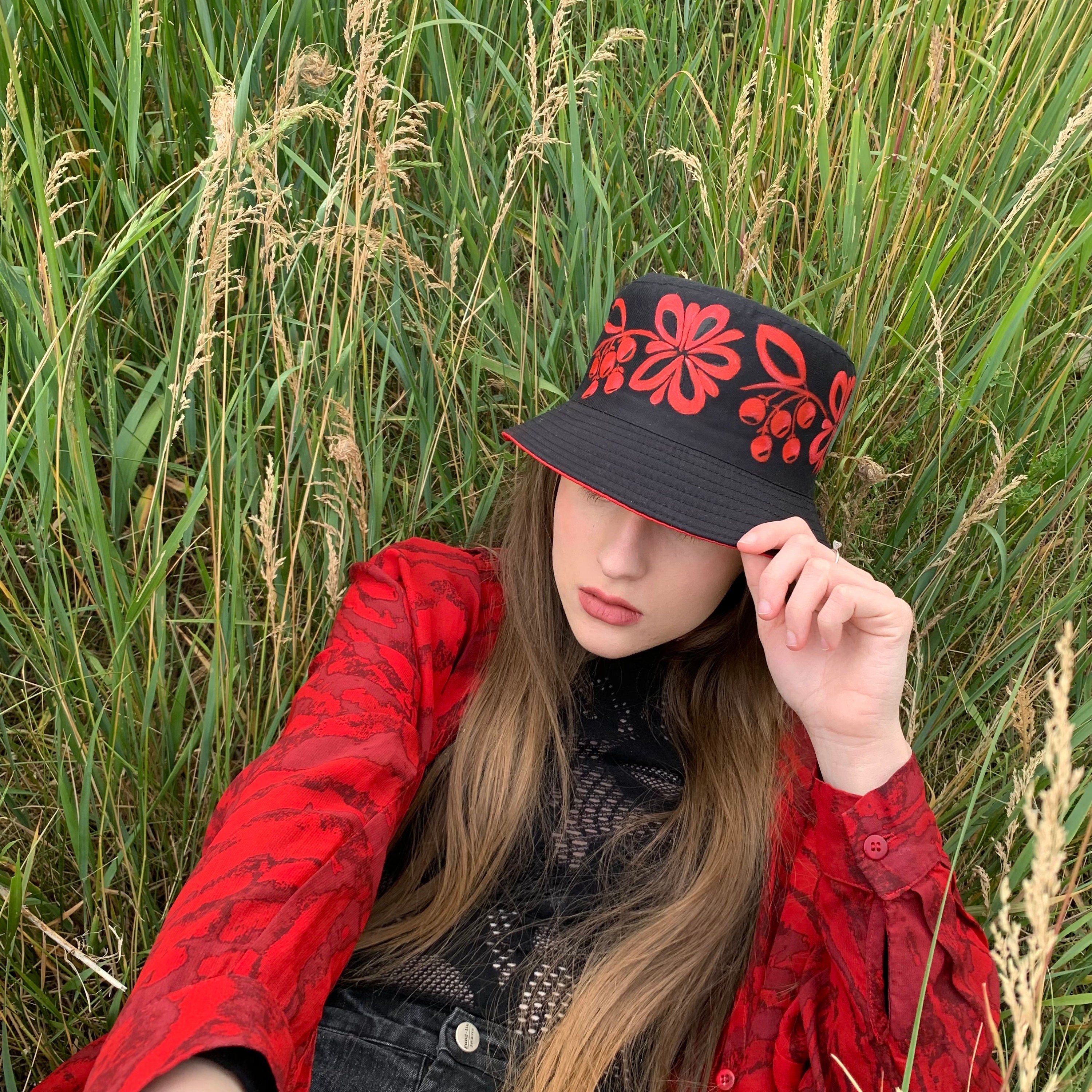 Black Painted, Bucket, Ukrainian Pattern Panama Hat, Natural Color Hat ...