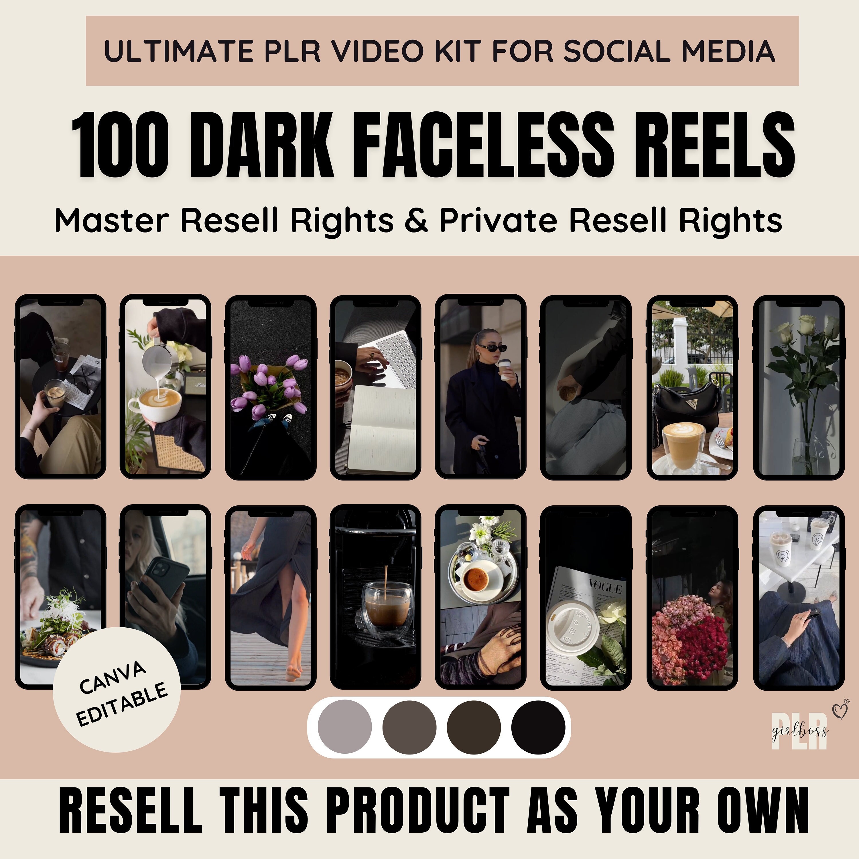 100 Dark Aesthetic Faceless Videos Master Resell Rights Instagram Reels ...